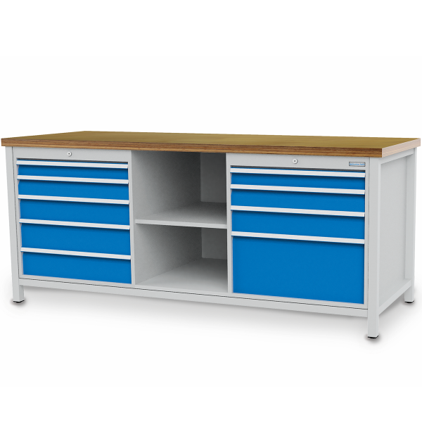 Etabli à structure soudée plateau bois et double caisson large | Etabli ...