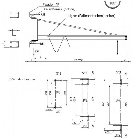 Potence murale 1000 kg – portée 5–7 m & rotation 180° | Axess Industries